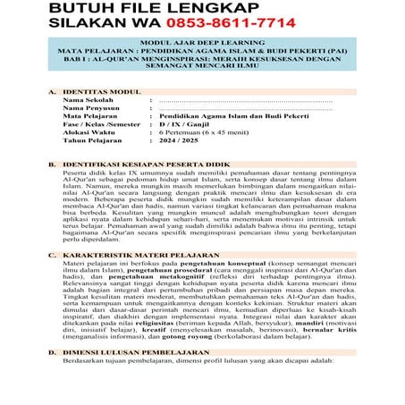 Modul Ajar Pembelajaran Mendalam PAI & BP Kelas 9 Terbaru 2025 | DOCX