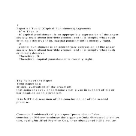 1Paper #1 Topic (Capital Punishment)Argument· If A Then B.docx