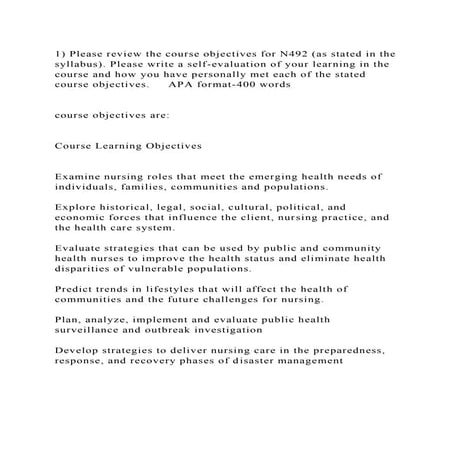 1) Please review the course objectives for N492 (as stated in the sy.docx