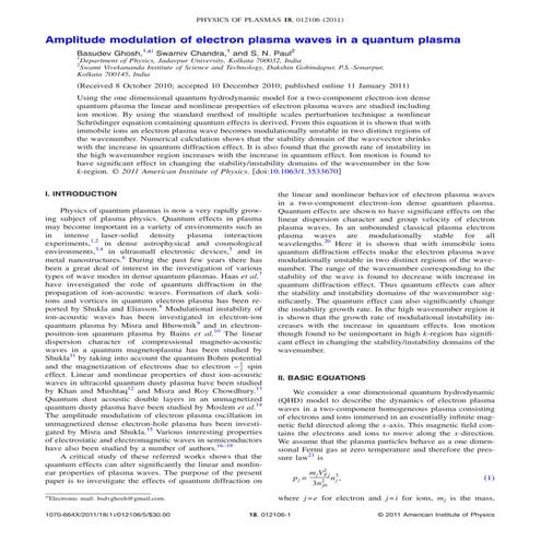 Amplitude modulation of electron plasma waves in a quantum plasma | PDF