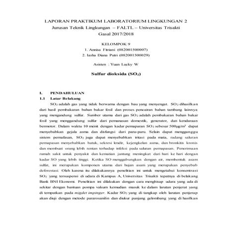 Laporan Laboratorium Lingkungan SO2 | DOCX