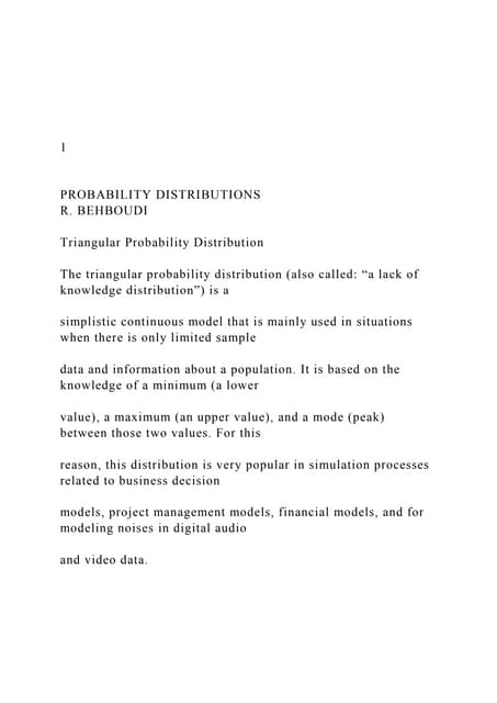 1 PROBABILITY DISTRIBUTIONS R. BEHBOUDI Triangu.docx 1 PROBABILITY DISTRIBUTIONS R. BEHBOUDI Triangu.docx