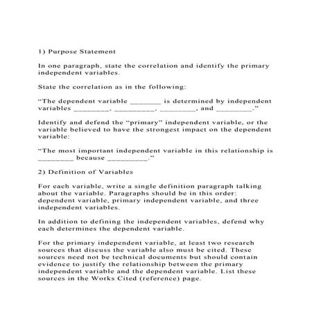 1) Purpose StatementIn one paragraph, state the correlation .docx