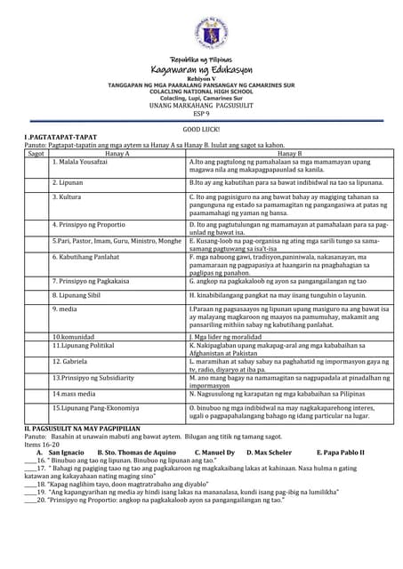 Esp 9 q2 - summative test | DOCX