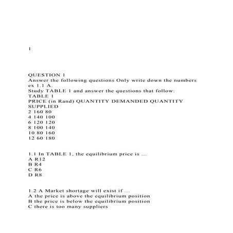1 QUESTION 1 Answer the following questions Only.docx | Commodities ...