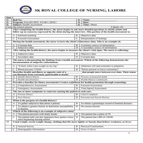 1 Quiz 1 UNIT 1. Introduction to health assessment concepts - Copy.docx