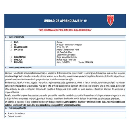 1RA UNIDAD DE APRENDIZAJE de primer grado. | PDF