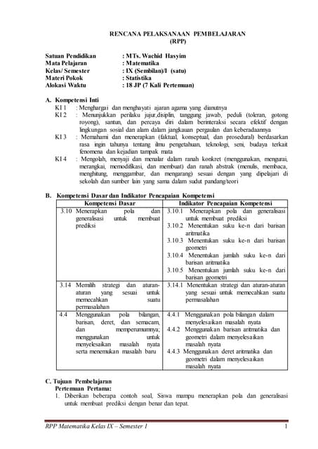 Rpp discovery learning barisan aritmatika smp kelas 8 | PDF