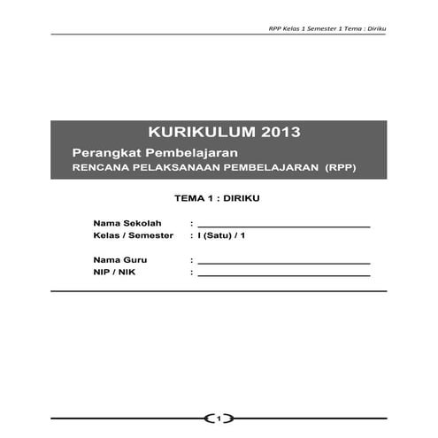 [1] rpp sd kelas 1 semester 1 diriku | PDF