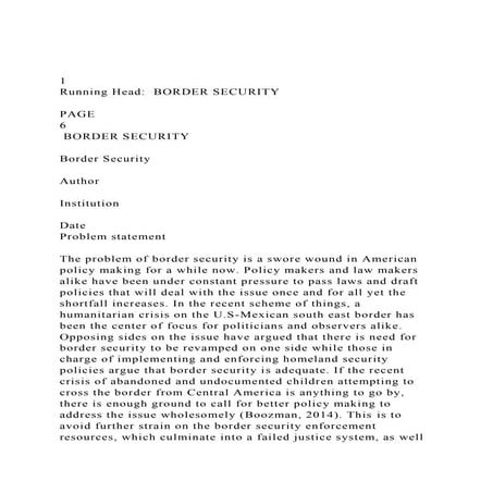 1Running Head BORDER SECURITYPAGE 6 BORDER SECURITY.docx