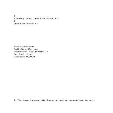 1Running head QUESTIONNAIRE 2QUESTIONNAIRE | DOCX