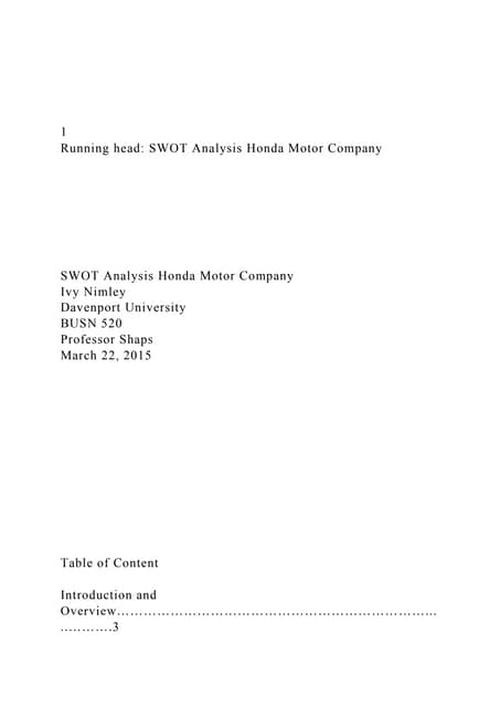 PAGE 2Running head SWOT Analysis Honda Motor CompanySW.docx