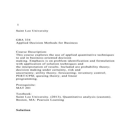 1 Saint Leo University GBA 334 Applied Decision.docx