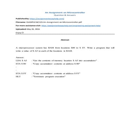 Engineering Assignment Sample on An Assignment on Microcontroller | PDF
