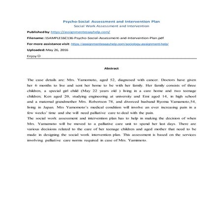 1 sample16c136 psycho-social-assessment-and-intervention-plan | PDF