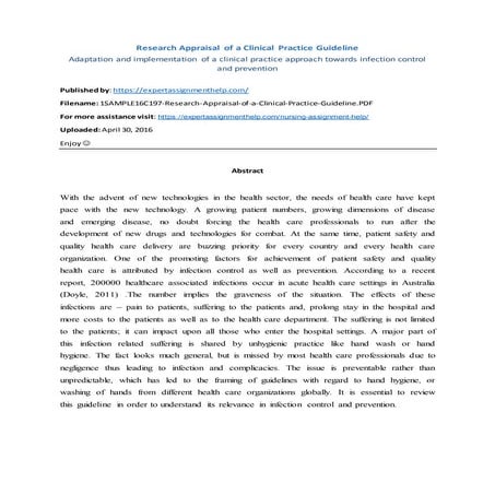 Research Appraisal of a Clinical Practice Guideline | PDF