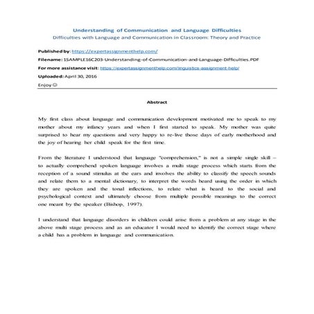 Understanding of Communication and Language Difficulties | PDF