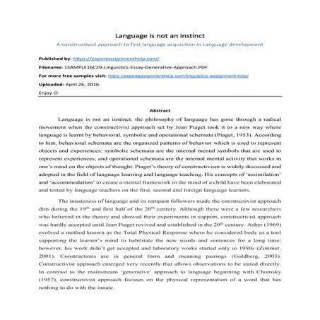 Essay on Constructivist Approach to First Language Acquisition | PDF