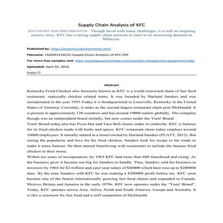 Research Report on Supply Chain Analysis of KFC in Asia | PDF ...