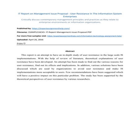 Management Issue Proposal- User Resistance in IT Enterprises | PDF