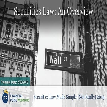 Securities Law: An Overview (Series: Securities Law Made Simple (Not ...