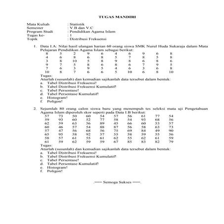 1 soal latihan distribusi frekuensi 2016 | PDF