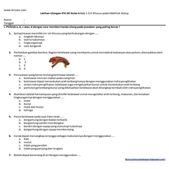 1 soal ulangan harian ipa kelas 6 bab 1 ciri ciri khusus makhluk hidup | PDF