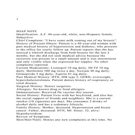 1SOAP NOTEIdentification A.F. 40-year-old, white, non-H.docx