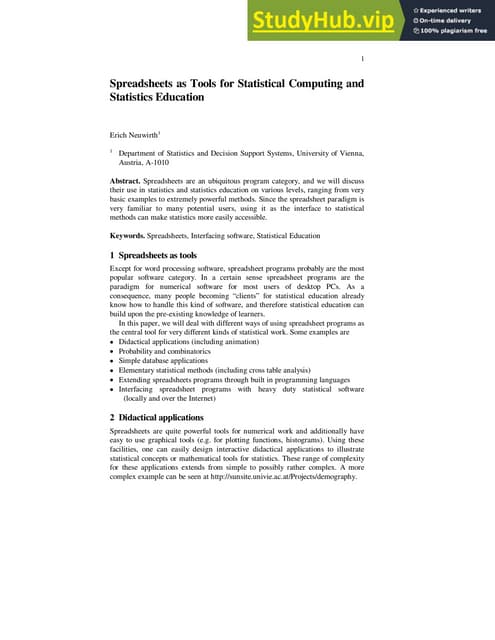 1 Spreadsheets As Tools For Statistical Computing And Statistics