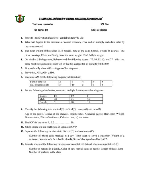Exam Questions on Basic Statistics | DOCX