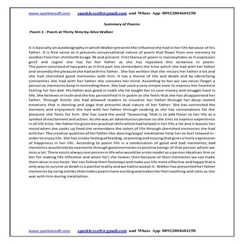 Poem 1 - Poem at Thirty Nine by Alice Walker | DOCX