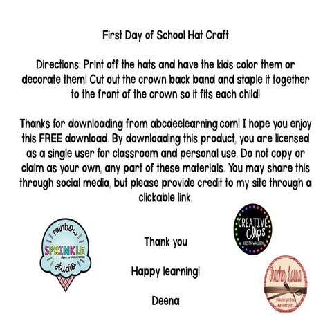 1st-Day-of-School-Hats. A presentation that will help teachers | PDF