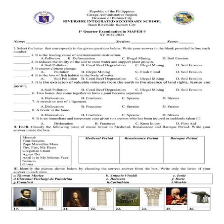 2nd Quarter Exam MAPEH 9 with AnswerKey.docx