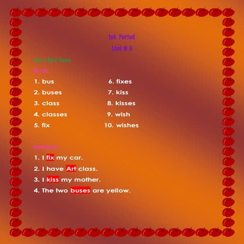 1st # 3 words and sentences | DOCX