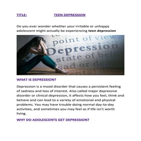 Teen depression project | PPTX