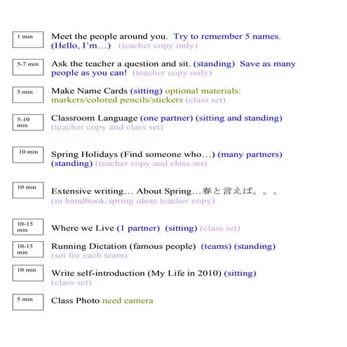 1st Class Schedule Of Activities | PDF