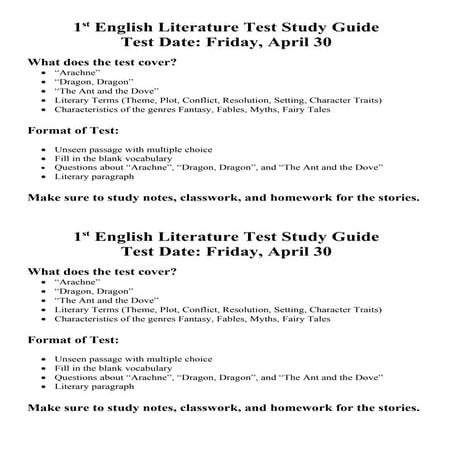 1st english literature test study guide 3rd term | DOC