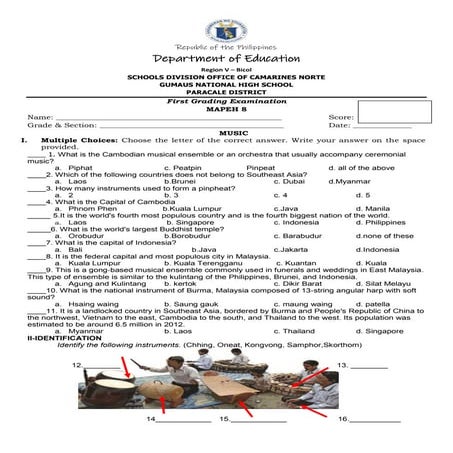 MAPEH 8Eight (First Quarter Examination) | DOCX