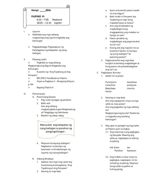 Values Integration Demo lesson Plan In filipino VI | DOCX
