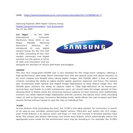 Samsung Expands 2009 Digital Camera Lineup | PDF