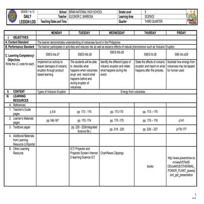 Science 9 Lesson Plan | DOCX