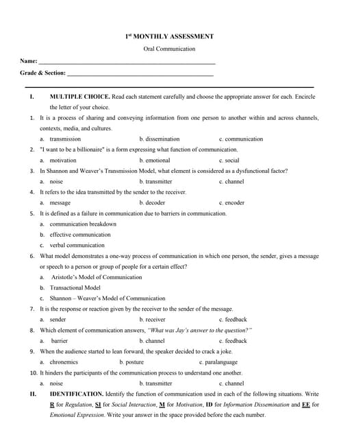 1st Quarter Summative Test in Oral Communication_Answer Key.docx ...