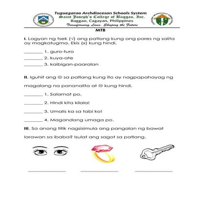 Grade 1 First Monthly Test All subjects. docx | DOCX