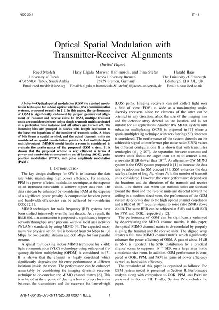 Optical Spatial Modulation With Transmitter Receiver Alignments Pdf