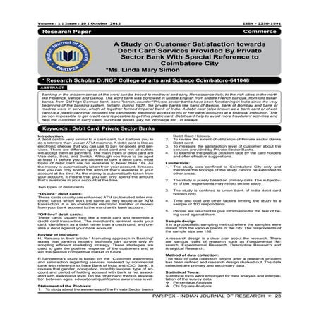 A study on customer satisfaction towards debit card services provided ...