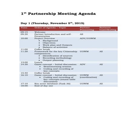1st partnership meeting agenda final | PDF