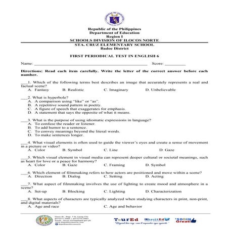 1st Periodical Test_English6 donSHSHSHRe.Edocx | DOCX