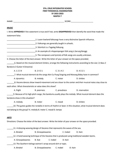 1st-Q-Mapeh-9-Exam (1).pdf | Educational Assessment | Education