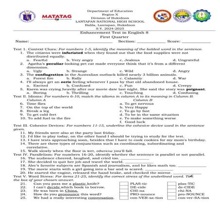 Enhancement Test for the first Quarter .docx