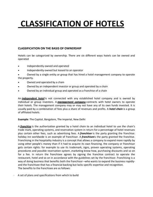 The classification of hotels | PPTX | Hotel Properties | Real Estate